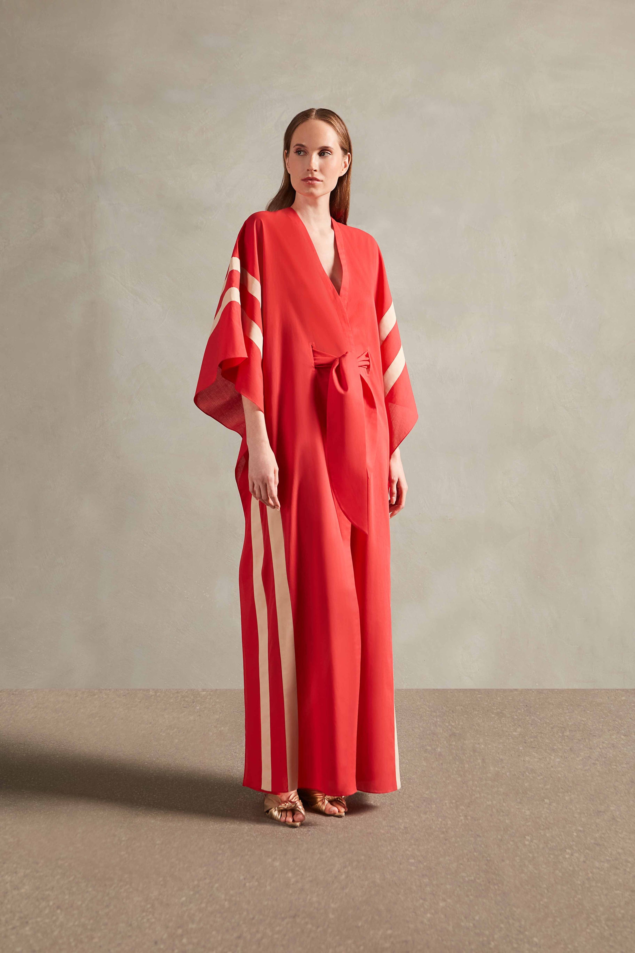 Cotton Chambray Long Kaftan With Sash | Adriana Degreas